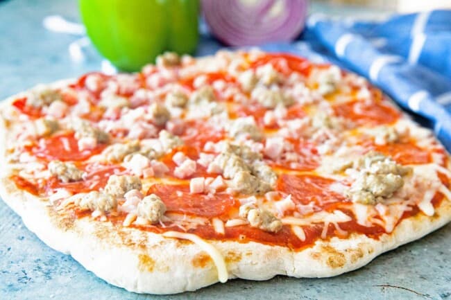 Grilled 3 Meat Pizza - Gimme Some Grilling