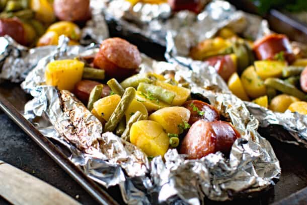 Vegetable & Sausage Foil Packets - Gimme Some Grilling